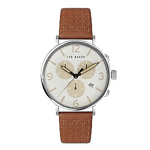 Ted Baker Men's Quartz Leather Strap, 20 Casual Watch (Model: BKPBAS2029I), Silver/Cream/Brown