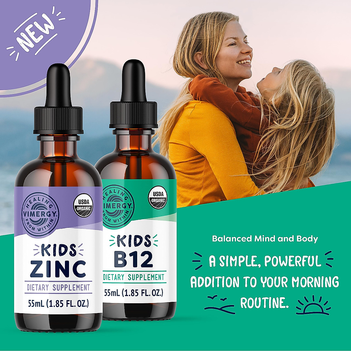 Vimergy Kids Organic Liquid B12 – Promotes Physical Development & Cognitive Function* – Fast-Absorbing Immune Support* – USDA Organic, Vegan, Non-GMO – 55 mL