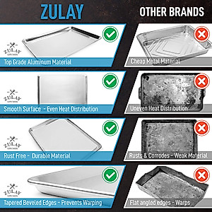 Zulay Large Aluminum Baking Pan - Half Sheet (13" x 18") Baking Sheet For Oven - Perfect Cookie Sheet For Baking, Commercial Or Home Use - Heavy Duty & Encapsulated Rim Half Sheet Pans