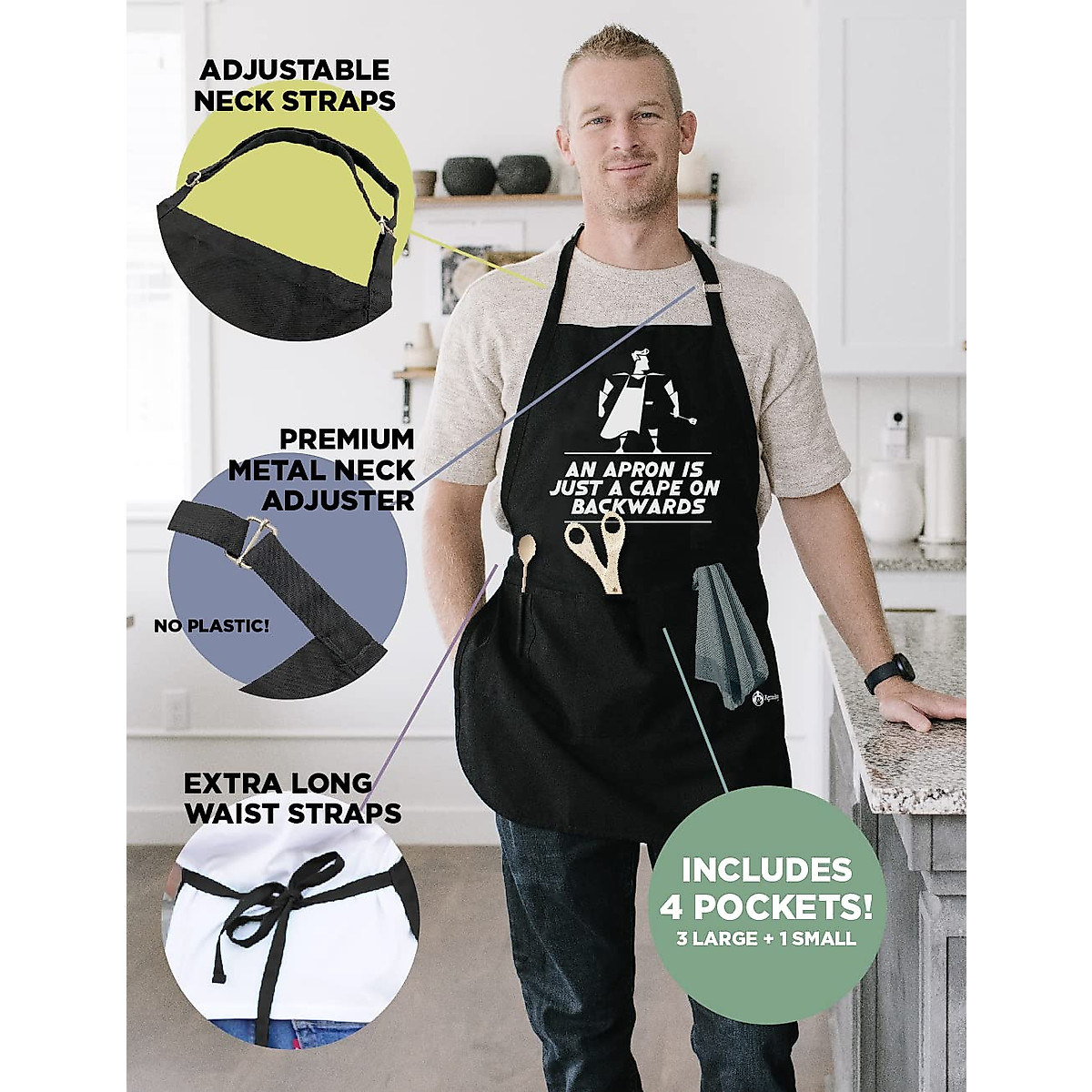 ApronMen, Just a Cape BBQ Grill Adjustable Apron for Men, Black, One Size
