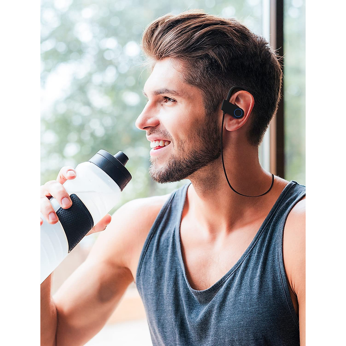 Otium Bluetooth Headphones, Wireless Earbuds IPX7 Waterproof Sports Earphones with Mic HD Stereo Sweatproof in-Ear Earbuds Gym Running Workout 15 Hours Battery Sound Isolation Headsets Blue