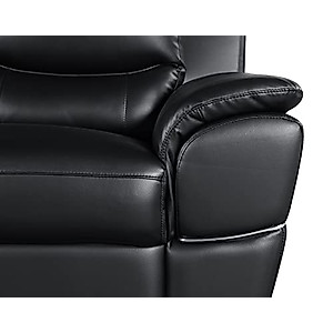 Blackjack Furniture Binion Modern Leather Loveseat for Living Room with Padded Headrests, Stainless Steel Legs & Accent Chrome Trim, Black