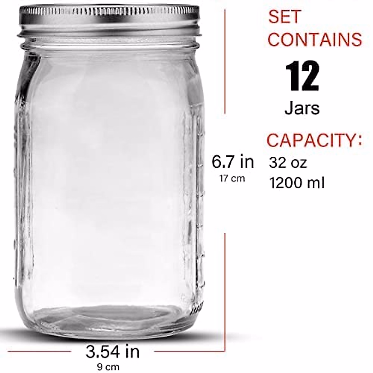 Bedoo Mason Jars 32 oz, 12 Pack Quart Mason Jars With Wide Mouth Lids, Glass Jars for Canning, Food Storage, Meal Prep, Overnight Oats, Fermenting, Pickling, DIY Projects
