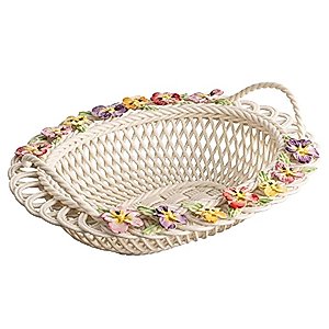 Belleek Pansy Oval Basket, 3" x 6" x 8"