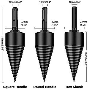 AAJDHE Firewood Drill Bit Wood Splitter,4PCS Firewood Splitter,Firewood Kindling Splitter Duty Drill Screw Cone Driver for Hand Drill Stick-hex+Square+Round (32mm)
