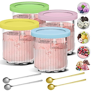 24oz Replacement for Ninja Creami Deluxe Pints and Lids for Ninja NC501 NC500 Creami Deluxe Ice Cream Makers, Ice Cream Container with Lid, Dishwasher Safe, Reusable (4 Pack)