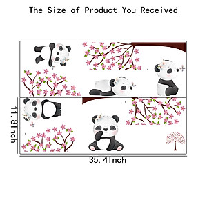 Panda Cherry Blossom Tree Wall Decal Baby Animals Nursery Wall Stickers Art Panda Kids Room Wall Decor