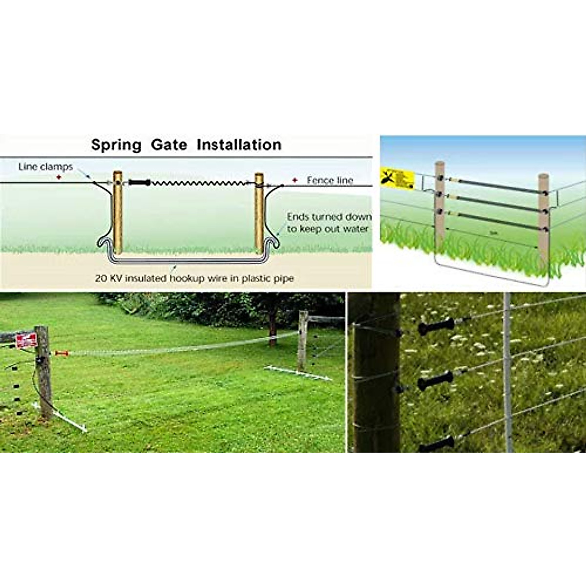 QMARK Electric Fence Gate Kit, Electric Fence Handle Set, Spring Gate Handle Set with 16 feet Tension Spring 2 Corner Ends 1 Black Handle(2 Pack)