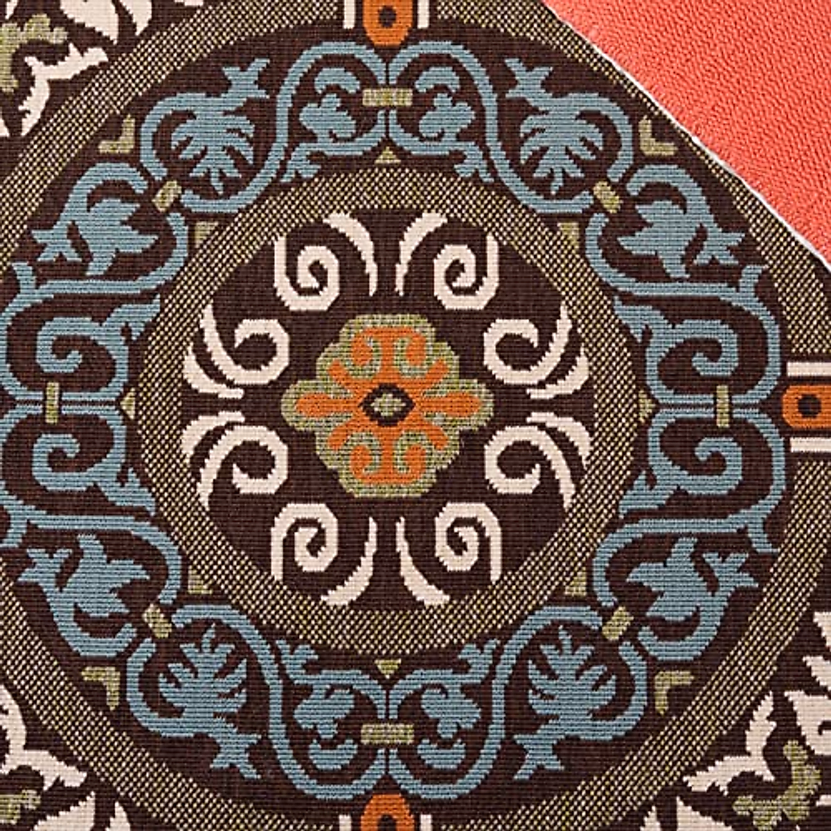 SAFAVIEH Veranda Collection 6'7" x 9'6" Chocolate / Aqua VER055 Modern Indoor/ Outdoor Non-Shedding Easy-Cleaning Patio Backyard Porch Deck Mudroom Area Rug