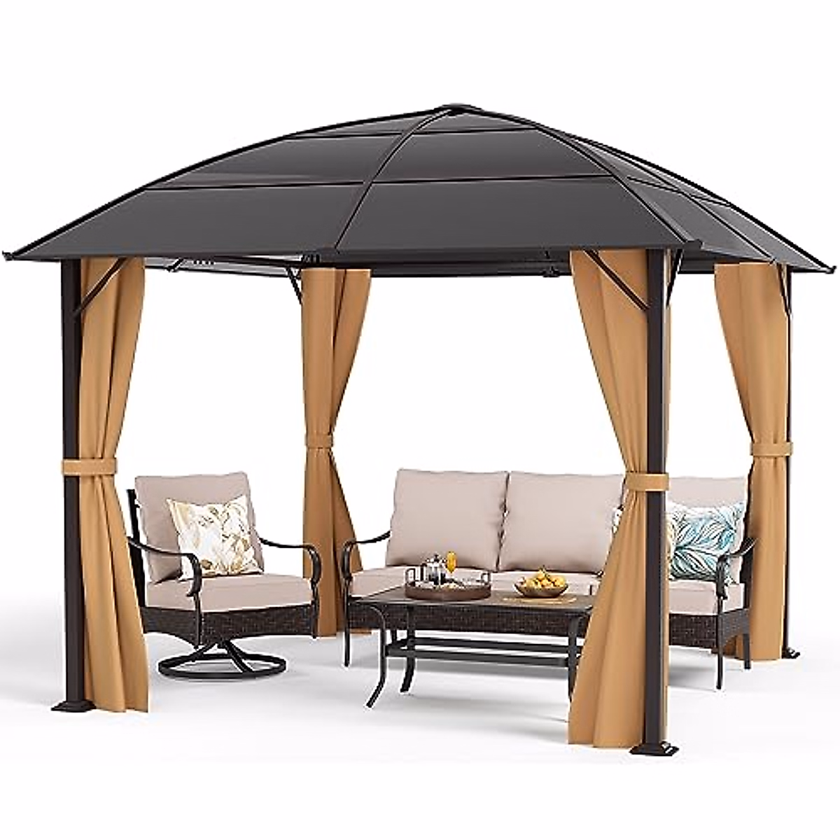Sophia & William10' x 10' Hardtop Gazebo Galvanized Steel & Aluminum Frame, Curved Roof Outdoor Canopy Tent Shelter with Mosquito Net and Curtains for Patio Yard Garden Party