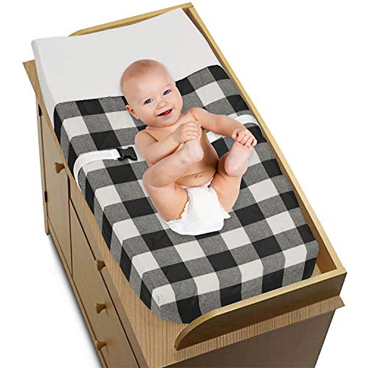 Sweet Jojo Designs Black and White Rustic Farmhouse Woodland Flannel Unisex Boy or Girl Baby Changing Pad Cover for Buffalo Plaid Check Collection - Country Lumberjack