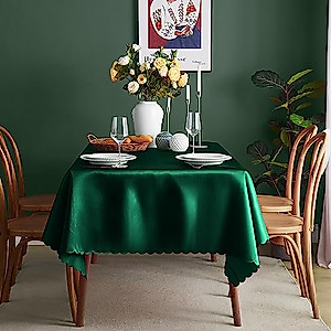 KKJIAF 6 Packs Hunter Green Satin Tablecloth 58" x 102" Rectangle Bright Silky Smooth Satin Table Cover for Wedding Party Banquet Decoration