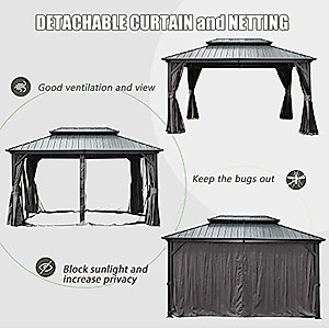 Domi 12’ x 14’ Hardtop Gazebo Canopy Outdoor Aluminum Gazebo, Galvanized Steel Double Roof with Curtains and Netting for Deck, Backyard, Patio, Garden