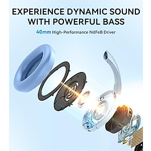 Edifier W600BT Wireless Over-Ear Headphones, Bluetooth V5.1, Crystal Clear Call, 40mm Drivers, 30H Playtime, Connect to 2 Devices, Built-in Microphone, Lightweight, for Travel, Home, Office - Blue