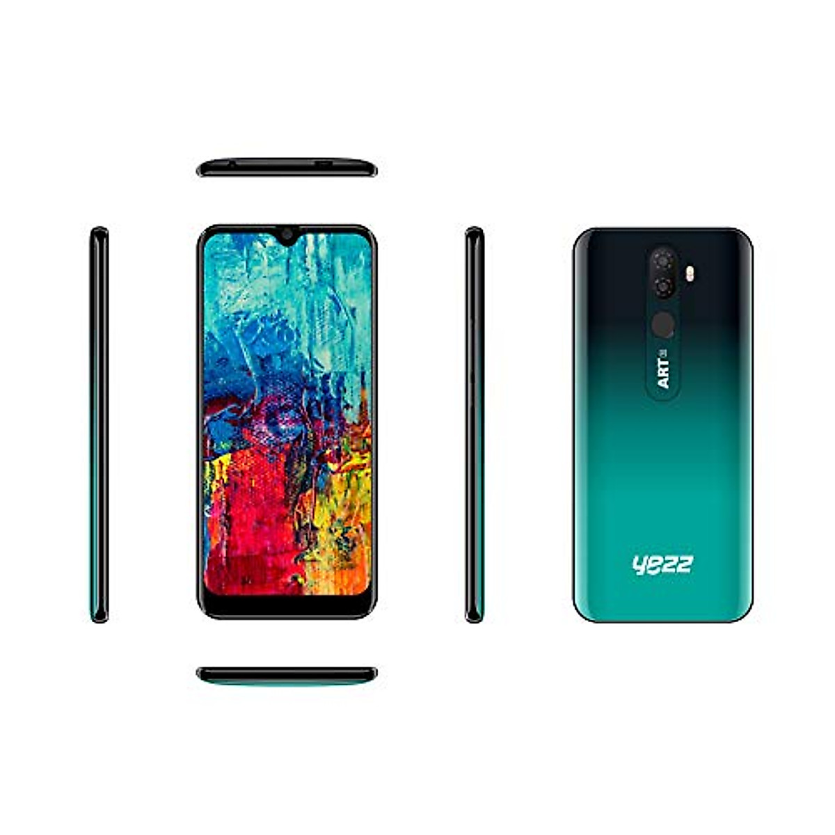 Yezz Art 1 Ocean Green – Unlocked Smartphone – 6.1 HD+ Screen – 32GB + 3GB, Android 10, 1 Year Warranty
