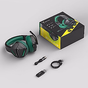 BINNUNE Wireless Gaming Headset with Microphone for PC PS5 PS4, 2.4GHz Low Latency, Bluetooth 5.0 USB Gamer Headphones with Mic for Laptop Computer