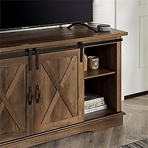 Walker Edison Richmond Modern Farmhouse Sliding Barn Door TV Stand for TVs up to 65 Inches, 58 Inch, White Oak/ Traditional Brown