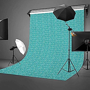 7x10 FT Ivory and Blue Vinyl Photography Backdrop,Oriental Doodle Style Spirals Pattern Ancient Middle Motifs Background for Baby Shower Bridal Wedding Studio Photography Pictures