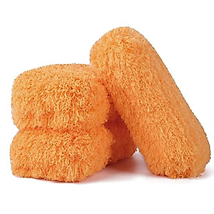 Polyte Microfiber Scratch Free Car Wash Detailing Exterior Interior Sponge Set, 3 Pack (4.25x9 in, Orange)