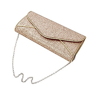 Premium Large Metallic Glitter Envelope Flap Clutch Evening Bag, Champagne
