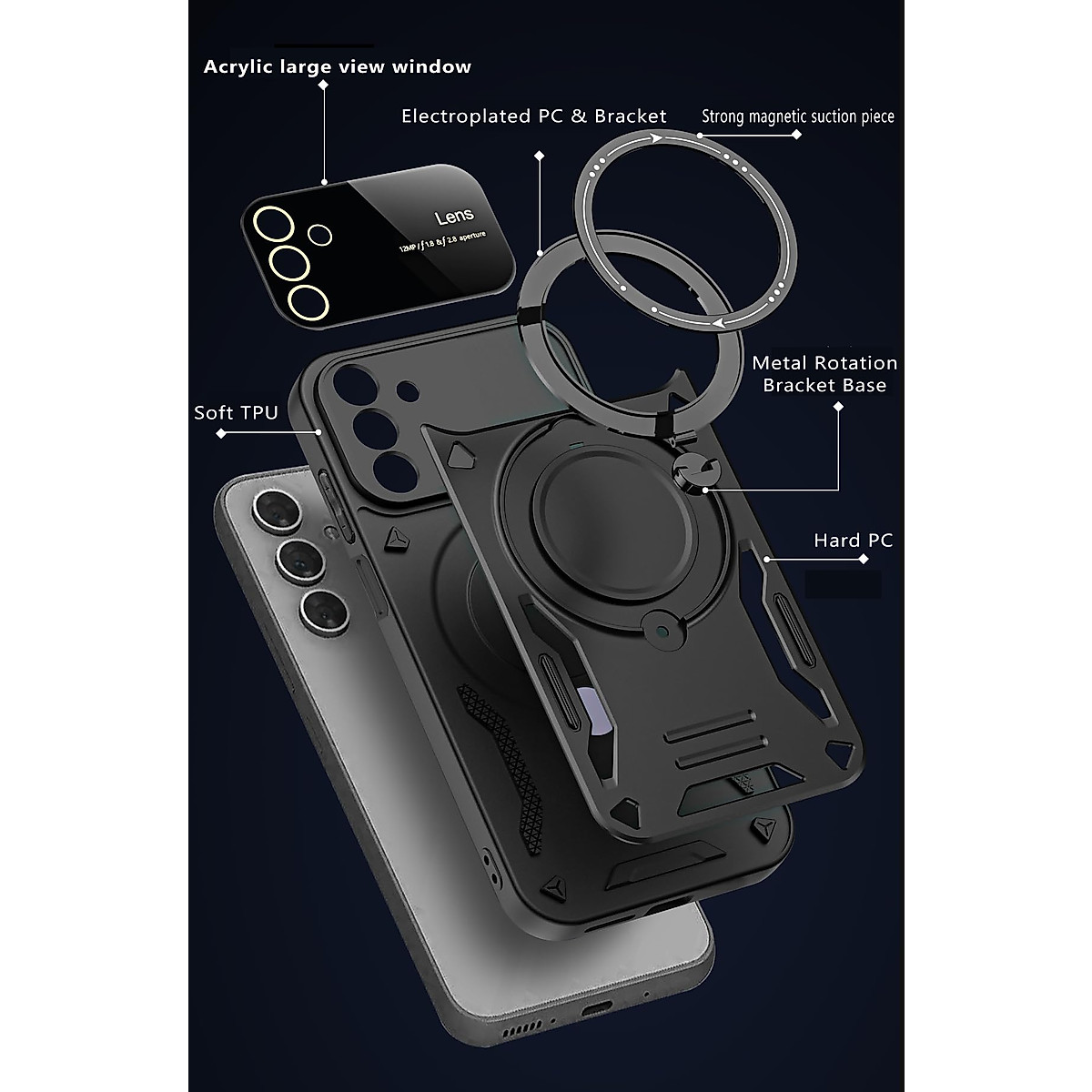 YJZSKRXFAK Case for Samsung Galaxy A13 5G/A04/A04S, Shockproof Magnetic Built-in 360° Kickstand and Camera Lens Protector Heavy Duty Protective Case for Samsung Galaxy A13 5G/A04/A04S Rose Gold