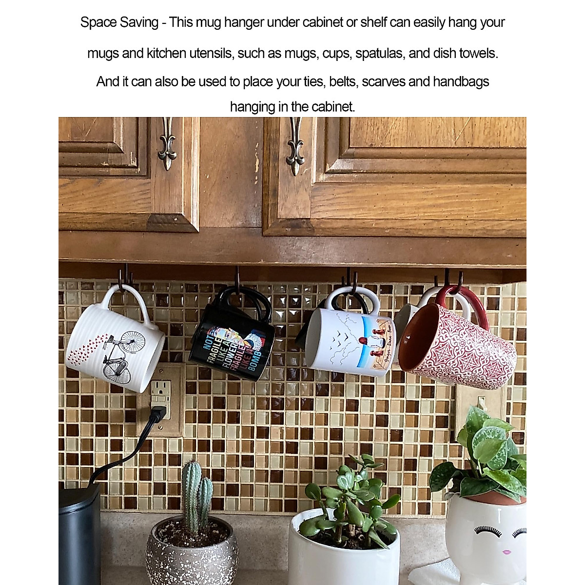 YQBOOM Mug Rack Under Cabinet 12 Hooks Coffee Mug Hooks Simple Coffee Mug Organizer Cup Hanger for Bar Kitchen Utensils Display