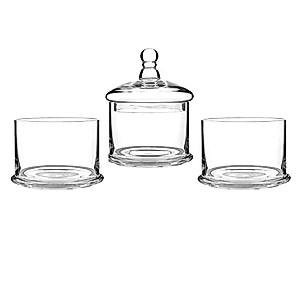 MyGift Modern 3 Tier Clear Glass Stacking Apothecary Jars with Lid, Round Glass Display Candy and Cookie Containers, 16 inch Tall