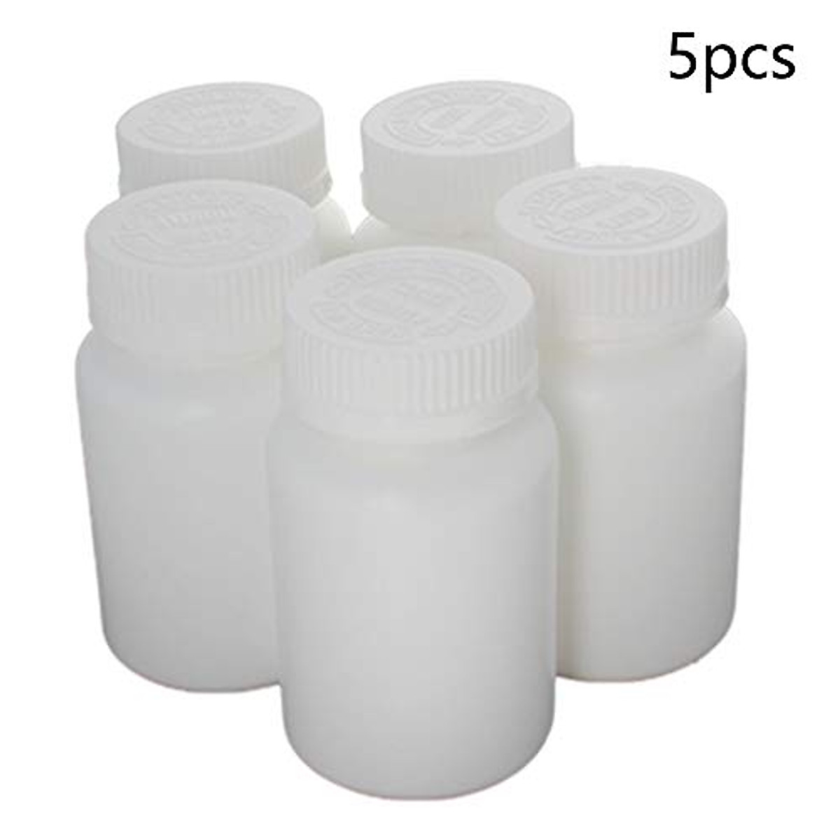Othmro PE Plastic Lab Chemical Reagent Bottles 5pcs, 51ml/1.72oz Wide Mouth 28mmID Round Sample Liquid Storage Container Sealing Bottles White with Cap