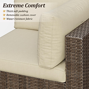 SUNVIVI OUTDOOR 7 Piece Patio Sectional Sofa Outdoor All Weather Brown PE Wicker Furniture Set, Paito Conversation Sofa Set with Glass Table, Removable Beige Cushions