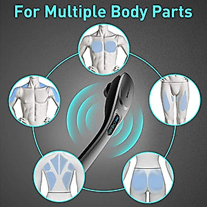 Handheld Massager - 6 Speeds & 6 Modes, 6 Interchangeable Nodes, Cordless Massager Muscle Massager for Back, Foot, Neck, Shoulder, and Leg, Body Pain Relief, Home & Office, Grey