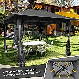 Outdoor Garden Gazebo for Patios with Stable Steel Frame and Netting Walls (12x12 FT,Black)