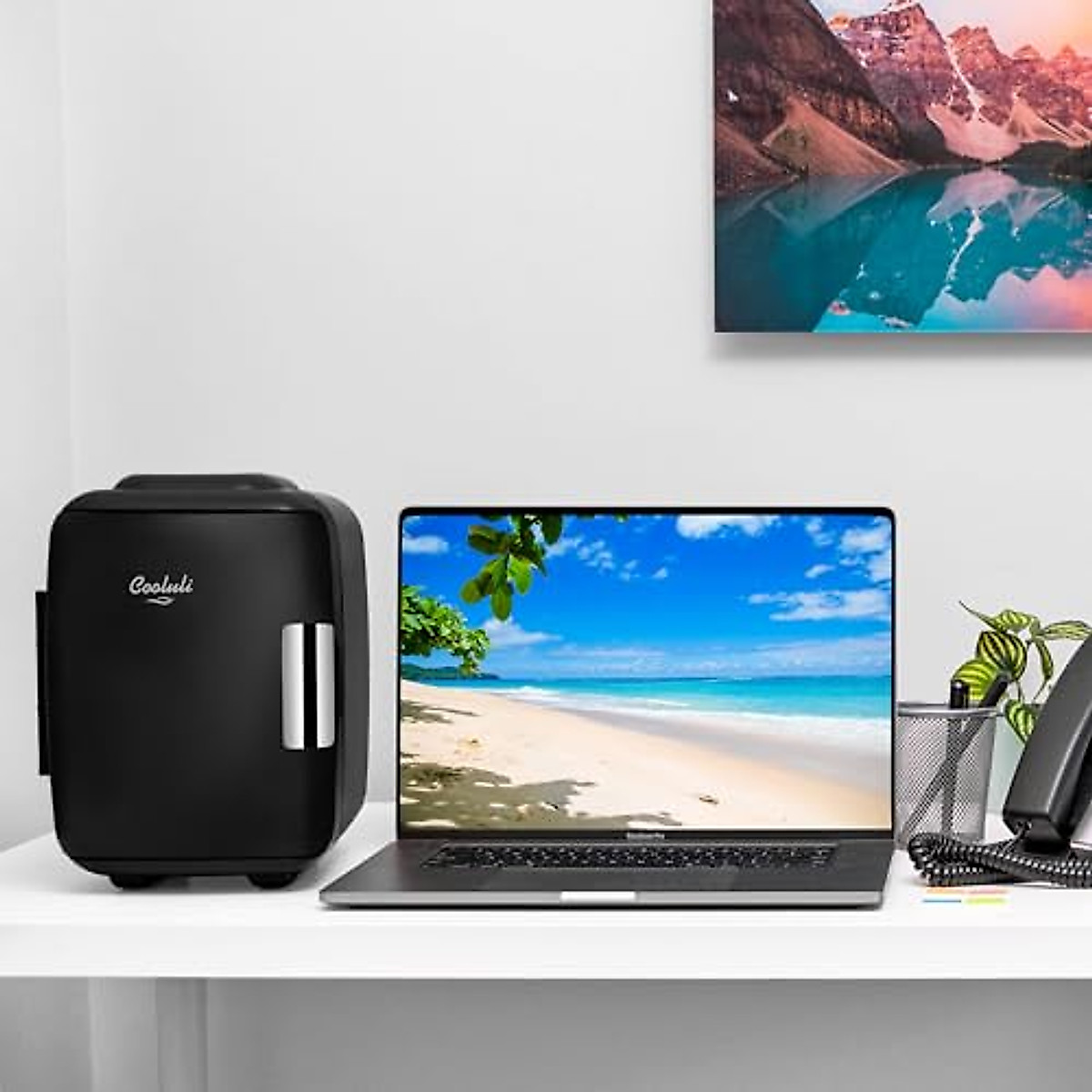 Cooluli Mini Fridge for Bedroom - Car, Office Desk & Dorm Room - Portable 4L/6 Can Electric Plug In Cooler & Warmer for Food, Drinks, Skincare Beauty & Makeup - 12v AC/DC & Exclusive USB Option, Black