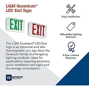 Lithonia Lighting LQM S W 3 G 120/277 EL N M6 Quantum Thermoplastic LED Emergency Exit Sign with Stencil-Faced White Housing and Green Letters with Nickel Cadium battery