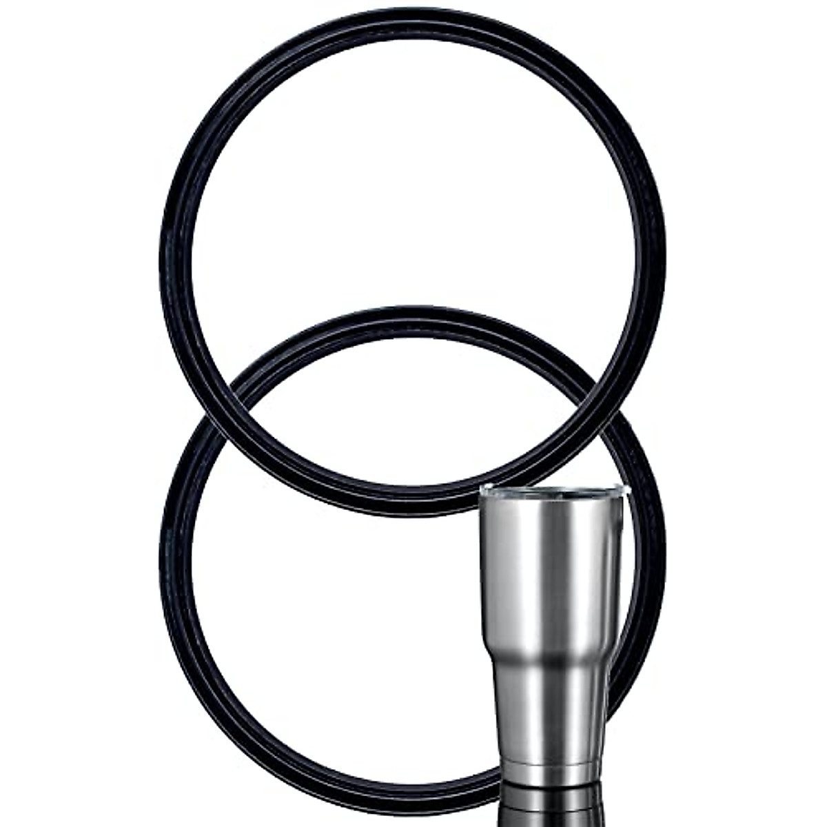 Pack of 2-30 oz Replacement Rubber Lid Ring, 3.7 Inch Diameter - Gasket Seals, Lid for Insulated Stainless Steel Tumblers, Cups Vacuum Effect, fit for Brands - Yeti, Ozark Trail, Beast, Black