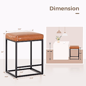 MAISON ARTS Counter Height Bar Stools Set of 3 for Kitchen Counter 24 Inch Backless Modern Barstools Industrial Upholstered Faux Leather Stools Farmhouse Island Chairs, Brown