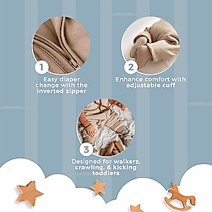 Nyte Nyte Baby - 1.-TOG Beige, 6 to 12 Months, Sleeveless Sleep Sack, Soft Baby & Toddler Sleeping Sack, Breathable Sleep Sack with Adjustable Feet Cuffs & Anti-Slip Grip