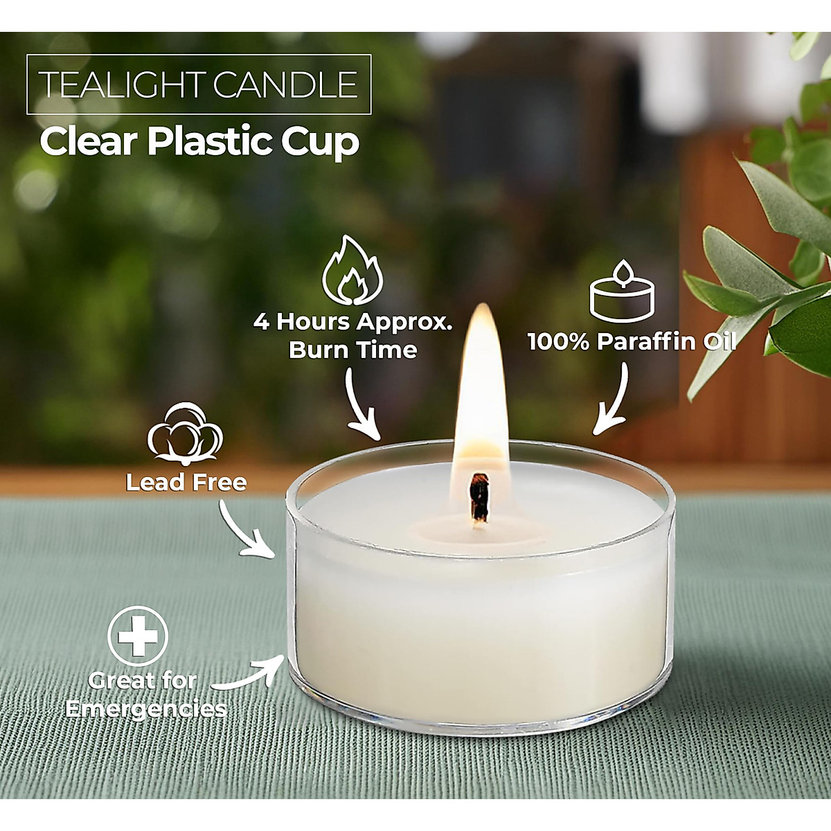 Ohr Tealight Candles in Clear Cup - 50 Pack Bulk Tea Lights Candles - White Tealights Unscented - 4 Hour Burn Time