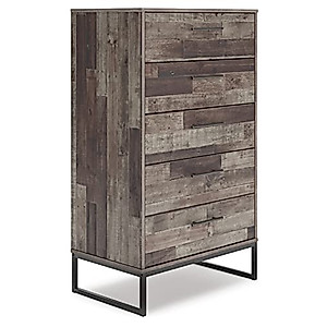 Signature Design by Ashley Neilsville Industrial 5 Drawer Chest of Drawers with Smooth-Gliding Drawers and Safety Stop, Gray