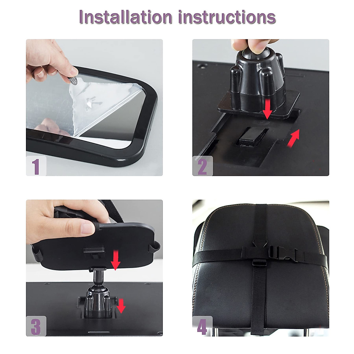 UYYE Baby Car Mirror, Adjustable Car Seat Mirror, Safety Car Seat Mirror for Rear Facing Infant,Shatterproof Baby Mirror for Car Interior Accessories-Black