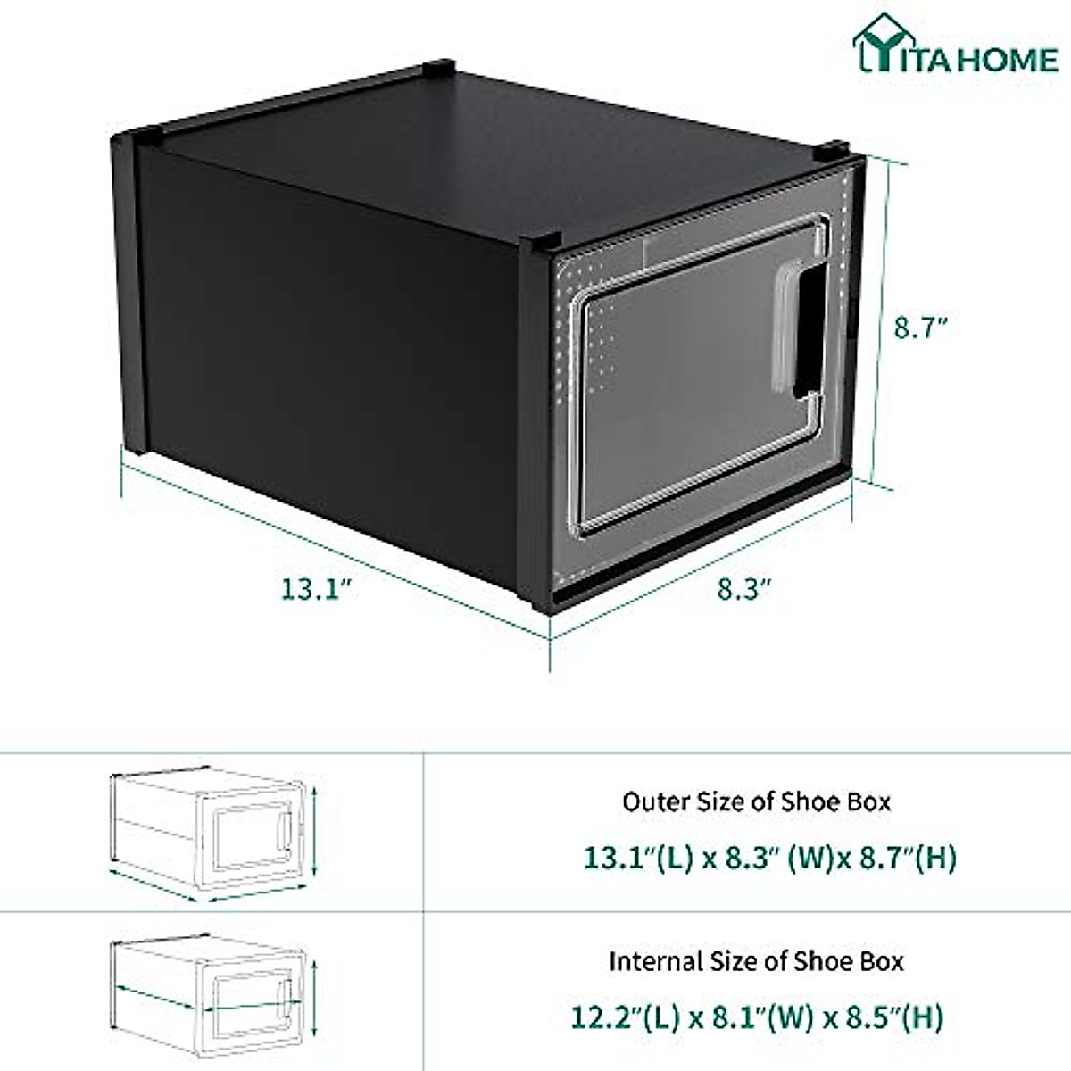 YITAHOME Shoe Storage Box, Set of 6 Shoe Storage Organizers Stackable Shoe Storage Box Rack Clear Drawer-Black