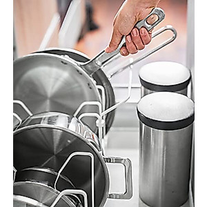 YAMAZAKI home 3840 Adjustable Lid & Pan Organizer-Kitchen Drawer Storage Shelf Rack, One Size, White