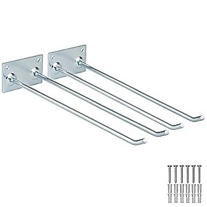 Wall-Mounted Steel Long-Handled Tools Storage Rack, 12 Inch Steel Garage Utility Double Hooks Organizing Ladders, Rakes, Hose, Shovel, Brooms, Max Capacity 55Lbs (Pack of 2 )
