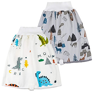 2 Packs Waterproof Diaper Skirt for Potty Training Baby Comfy Cloth Diaper Short for Boys and Girls Night Time
