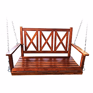 BACKYARD EXPRESSIONS PATIO · HOME · GARDEN 914894 4ft. Rustic Finished Fir Wood (2) Person Porch Swing | Capacity 450lbs, Mahogany