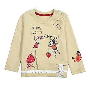 Little Girl's Long Sleeve Cartoon Pullover Shirt and Jeans Pants Outfit Set, Apricot, 4T