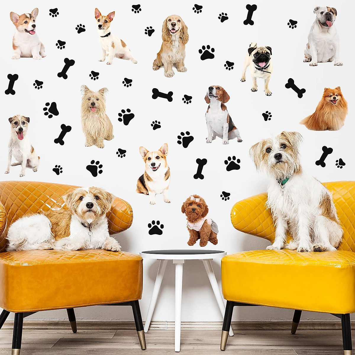 Pajean 83 Pieces Dogs Bones and Paws Wall Decals Realistic Pet Stickers Cute Dog Bone Paw Print Puppy Vinyl Decor Sticker for Kids Boy Girl Baby Teen Bedroom Home DIY