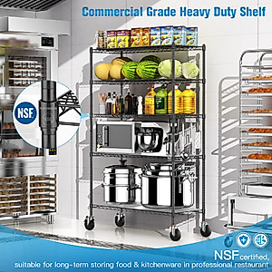 Wire Shelving with Wheels, 48x18x72 Inch, 3000 Lbs Storage Shelves Heavy Duty, Commercial-Grade Adjustable Utility Shelf, NSF-Certified Metal Storage Rack with Shelf Liners, 5-Tier, Matte Black