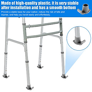 4pcs Walker Ski Glides, Heavy Duty Walker Glides Walker Feet Replacement Walker Glide Skis for 1 1/8 Inch Tubes Tool Free Installation Walker Sliders Assist Accessories, Gray