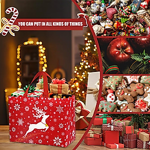 DULEFUN 20pcs Christmas Tote Bags 10 Styles Xmas Treat Non-Woven Bags Reusable Large Medium Small Xmas Shopping Wrapping Bags for Christmas Holiday Party Favors Supplies