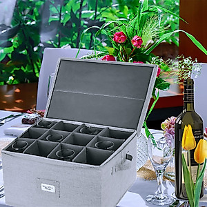 MeYouRow.C Wine Glass Storage,crystal Stemware Storage Cases For Champagne/ White & Red Wine Glass,Glasses Cup Storage Box With Dividers For 12.